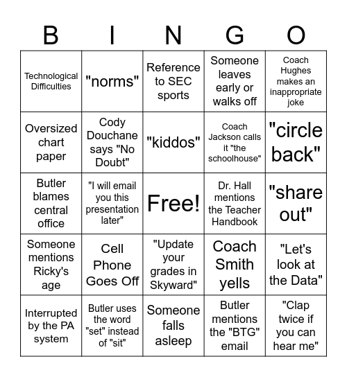 Faculty Meeting Bingo Card