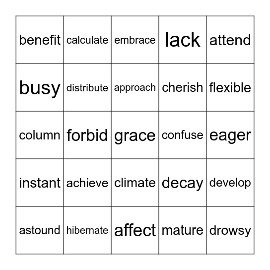 Sight Words 1 - 25 Bingo Card