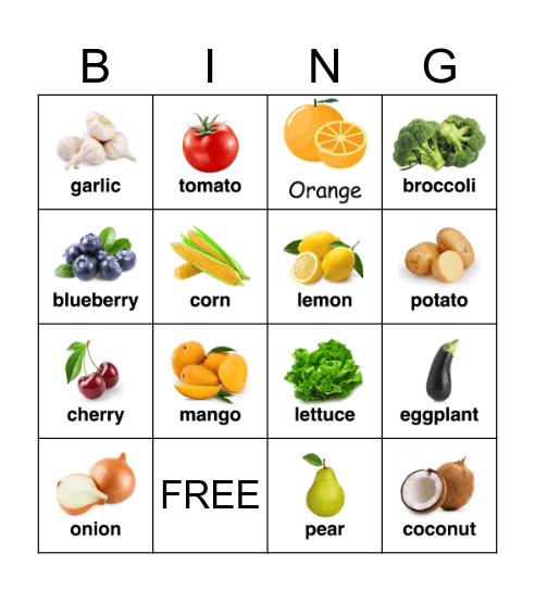 Fruits and Vegetables Bingo Card