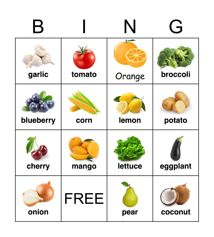 Fruits and Vegetables Bingo Card
