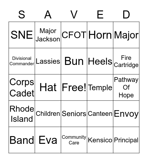 The Salvation Army Bingo Card