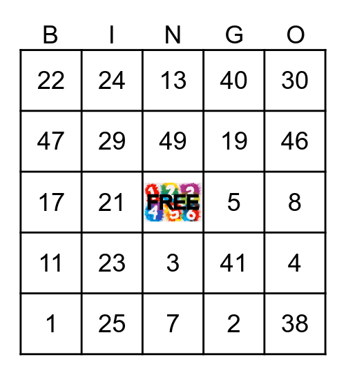 Numbers 1-50 Bingo Card