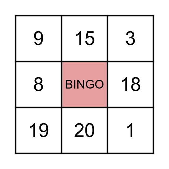 NUMBERS Bingo Card