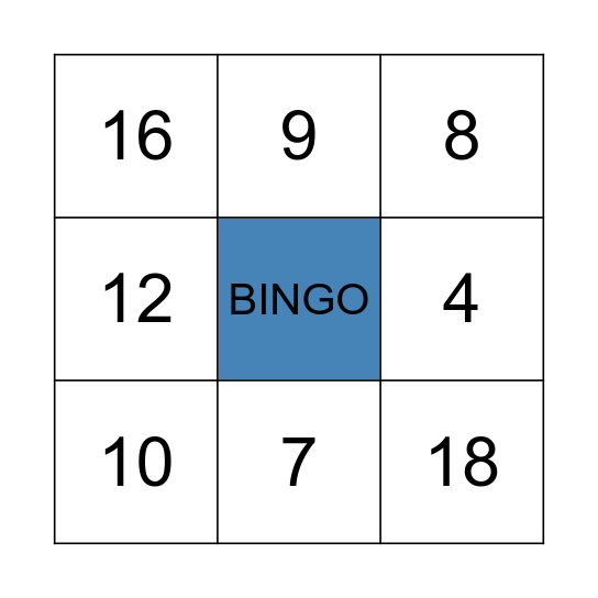 NUMBERS Bingo Card