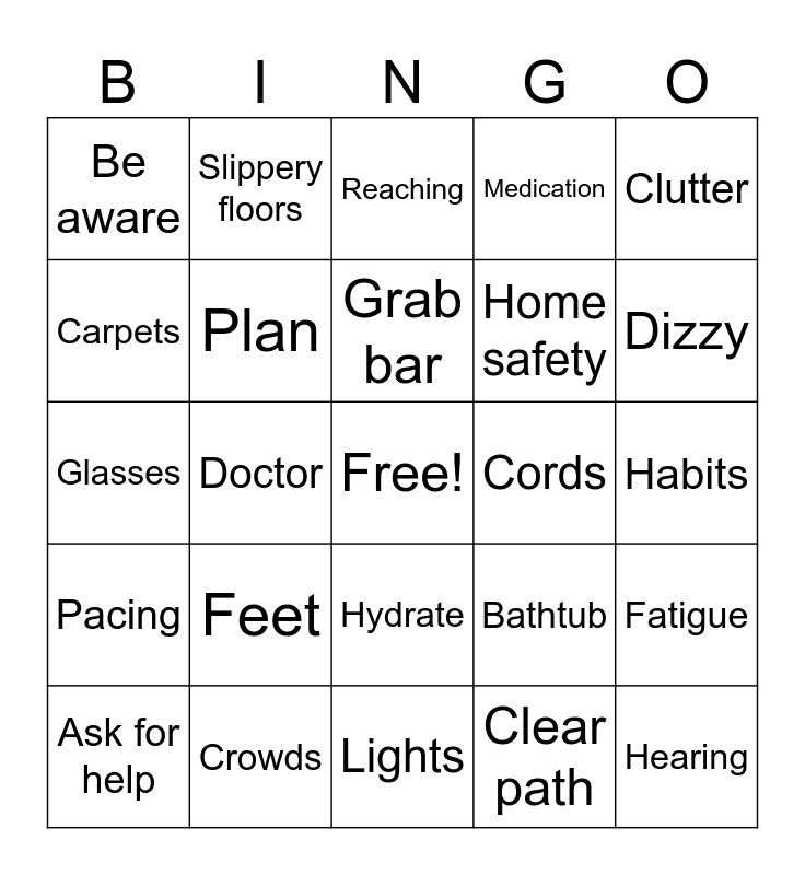 Be Safe BINGO Card