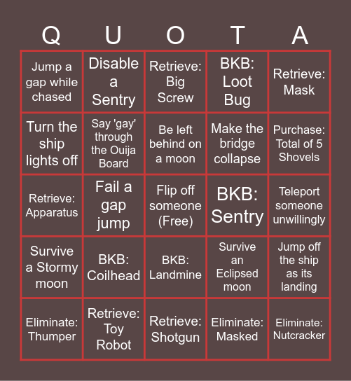 LETHAL BINGO Card