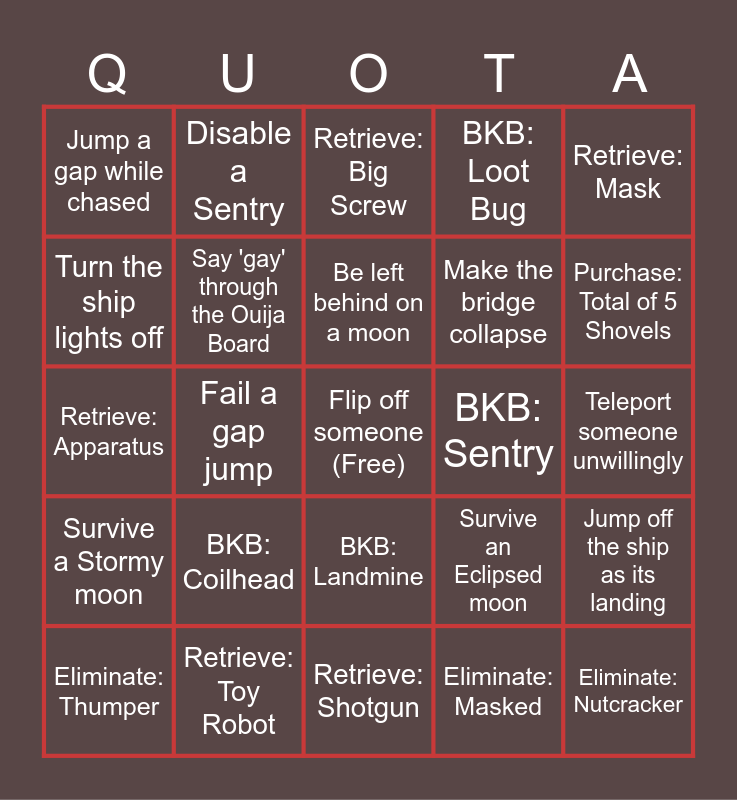 LETHAL BINGO Card