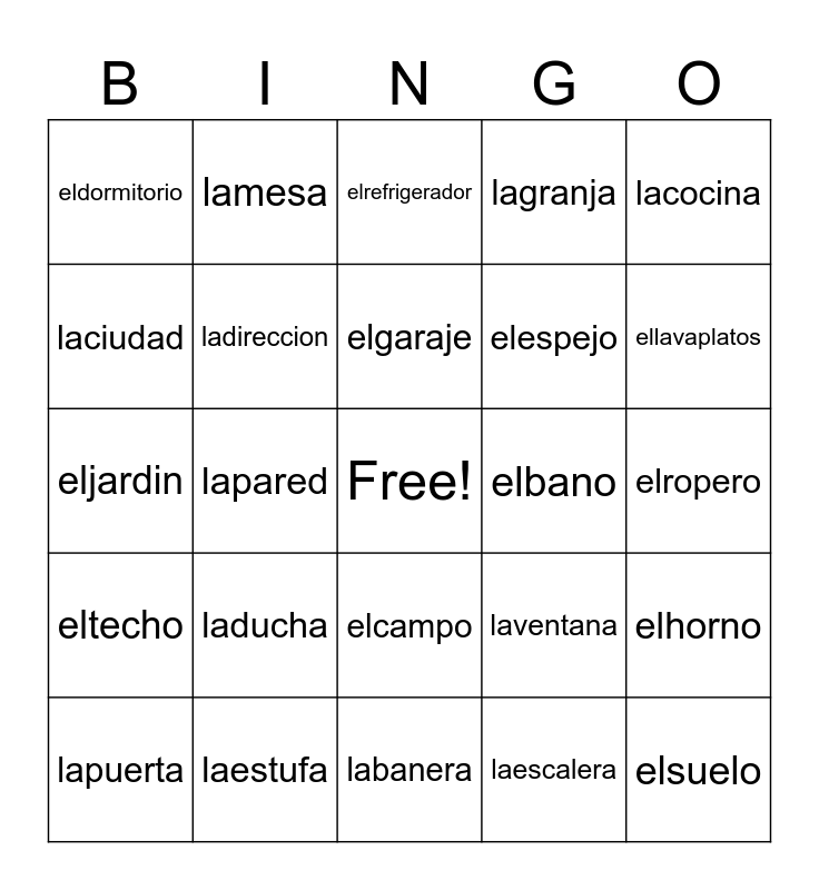 La Casa y Los Muebles Bingo Card