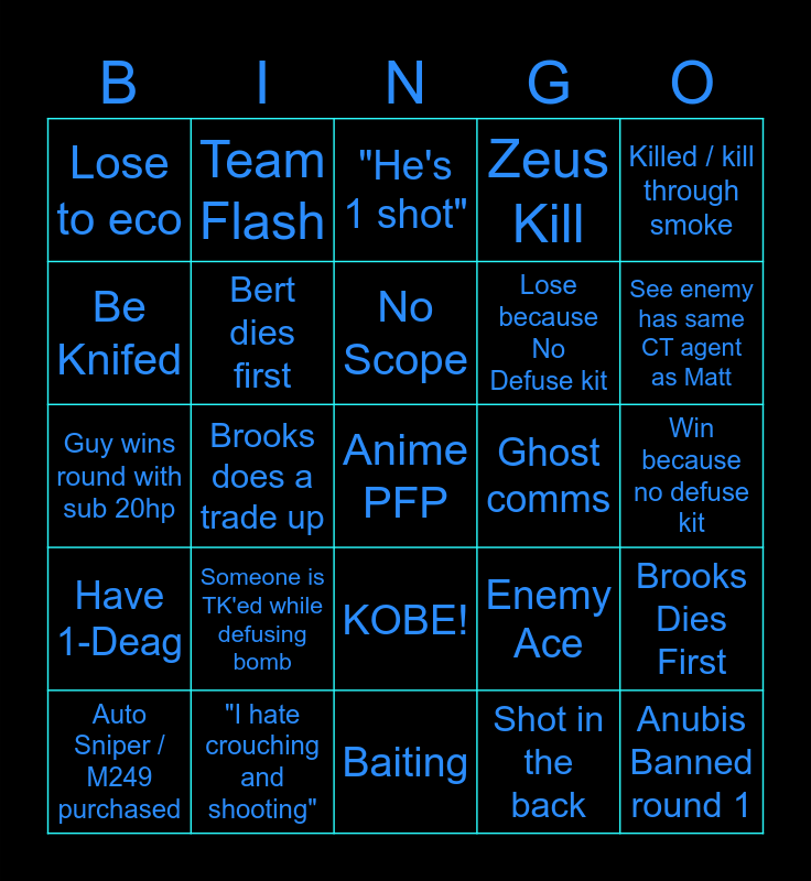 Generic CS2 Bingo Card