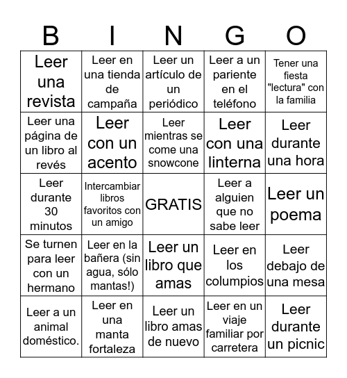 Lectura de Verano BINGO Card