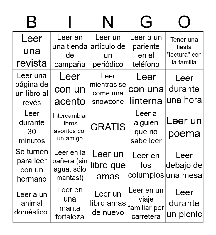 Lectura de Verano BINGO Card