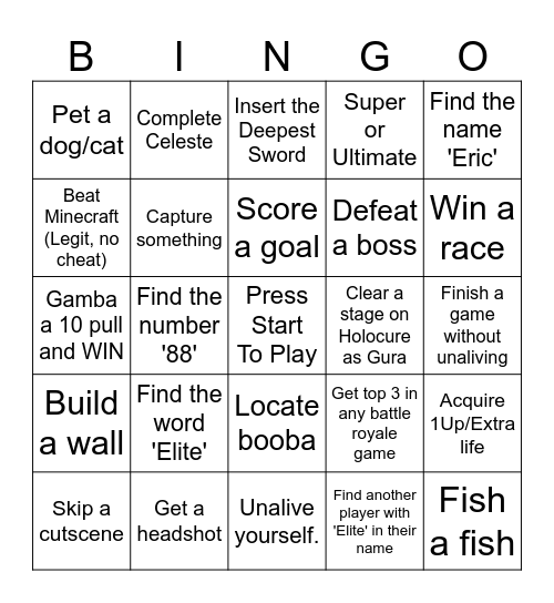 Eliteeric88 Bingo Card