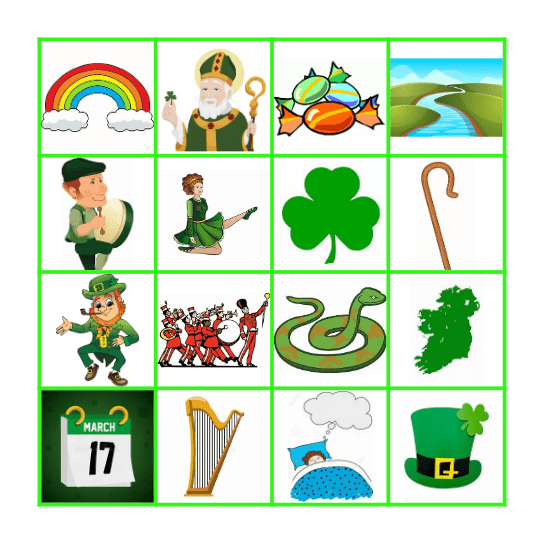 Lá Fhéile Pádraig Bingo Card
