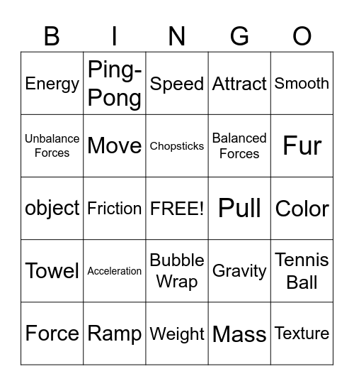 Forces Bingo Card