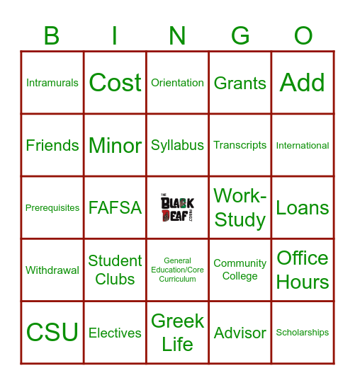 College Bingo Card