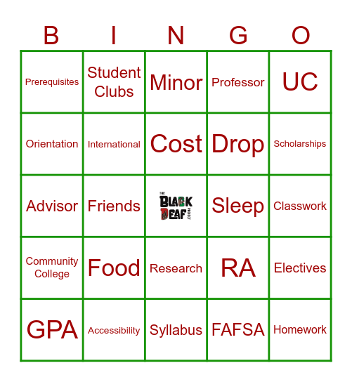 College Bingo Card