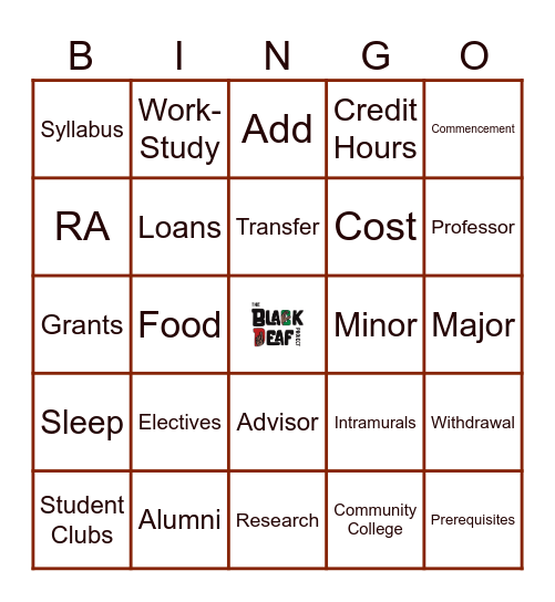 College Bingo Card
