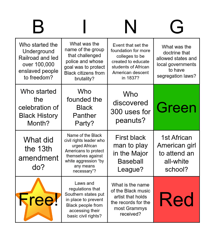 BHM Bingo! Bingo Card