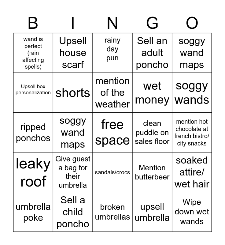 Rainy Day Ollies Bingo Card