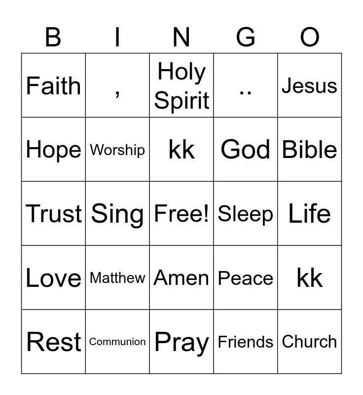 Church Bingo Card