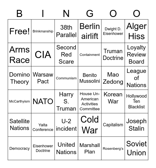 Cold War Bingo Card