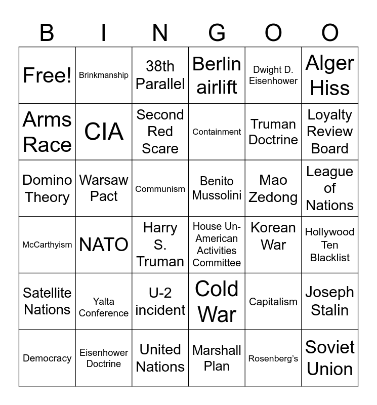 Cold War Bingo Card