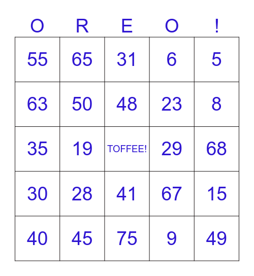 Oreo's Bingo Card
