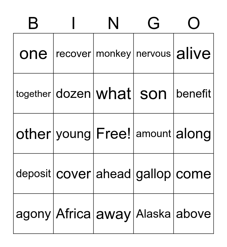 Sir Gus - Lesson 1-4 Bingo Card