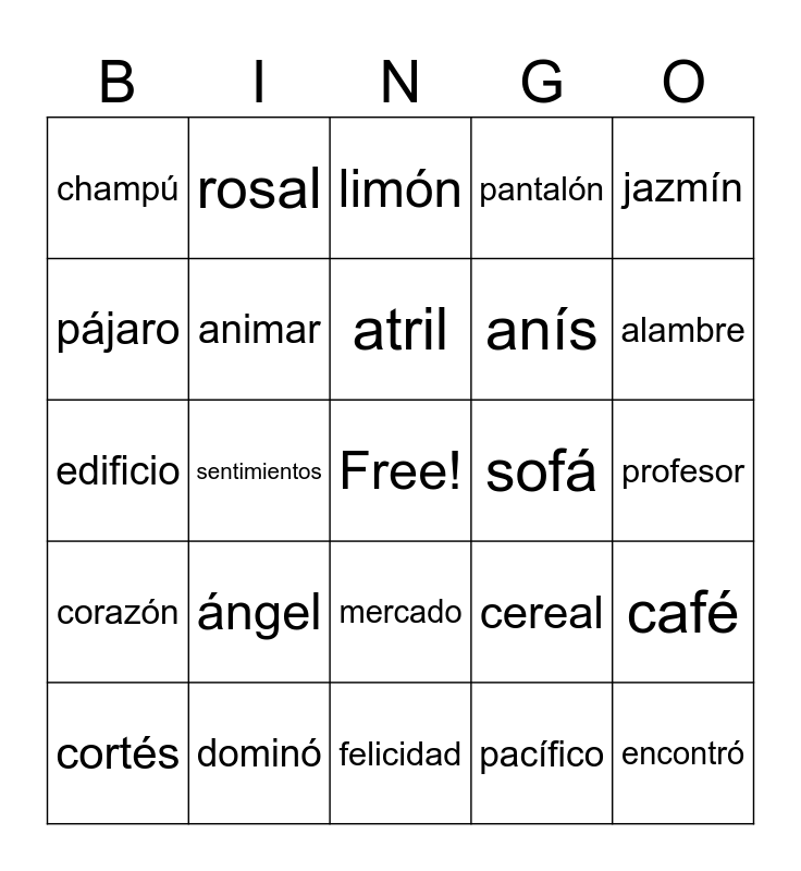Ortografía Bingo Card