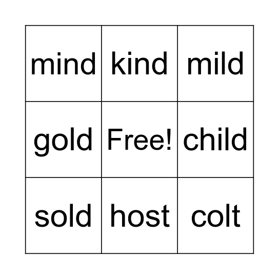 Closed Syllable Exceptions Bingo Card