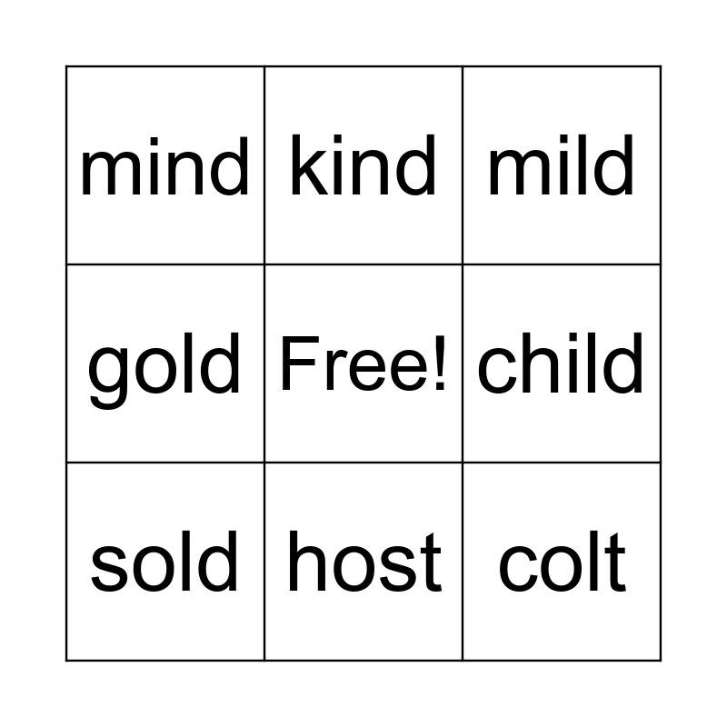 Closed Syllable Exceptions Bingo Card