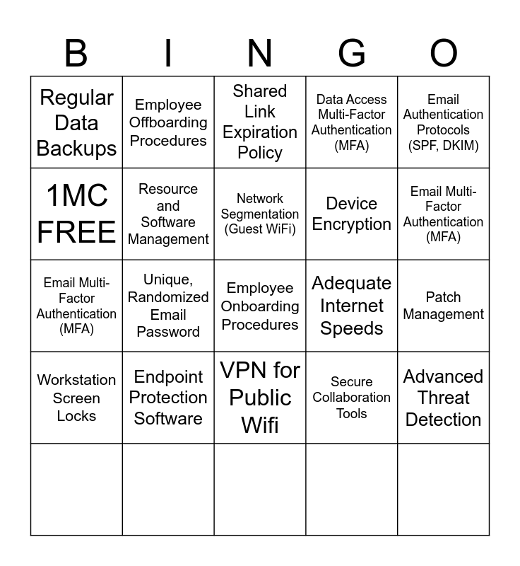 Solopreneur Cybersecurity Bingo Card