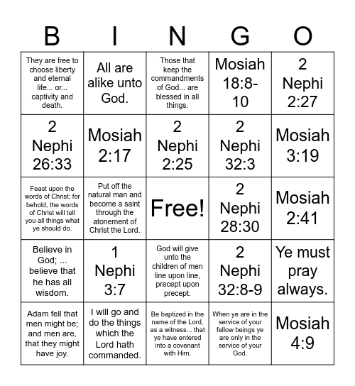 Book of Mormon Doctrinal Mastery! Bingo Card