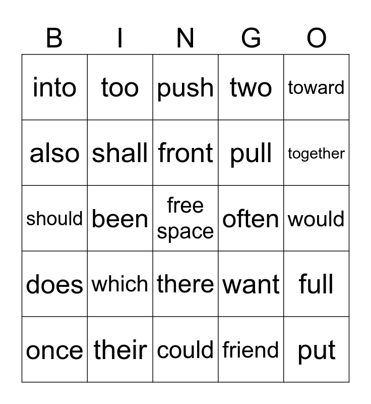 High Frequency Words Units 4-6 Bingo Card