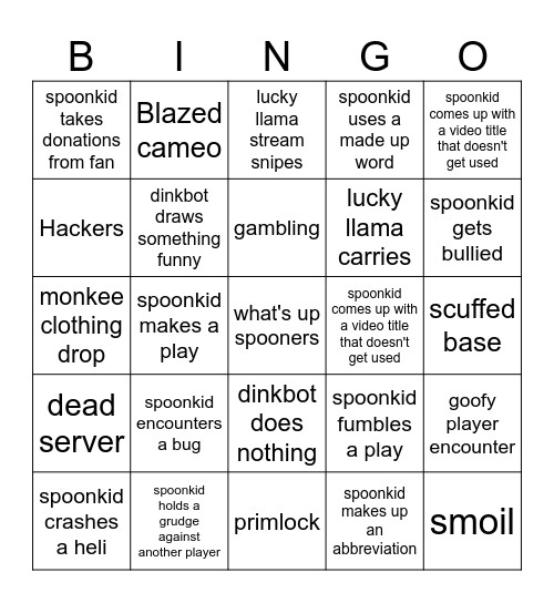 Spoonkid Video bingo Card