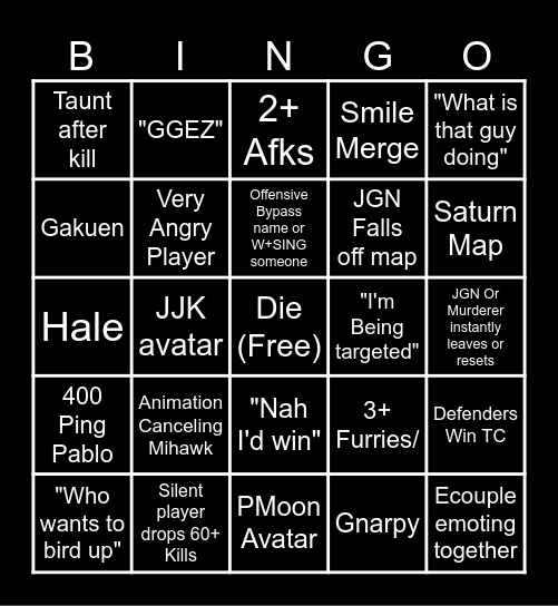 Item Asylum Bingo V2 Bingo Card