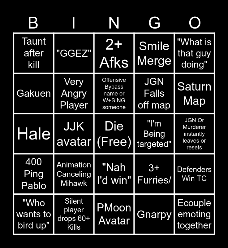Item Asylum Bingo V2 Bingo Card