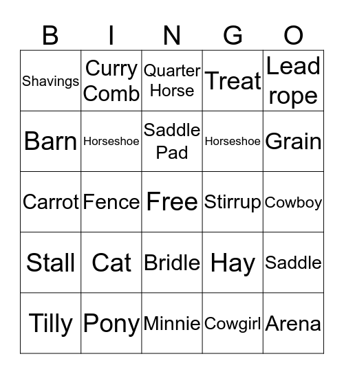 Horse Bingo Card