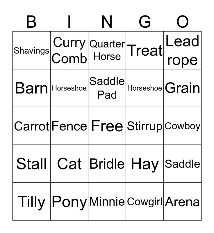 Horse Bingo Card
