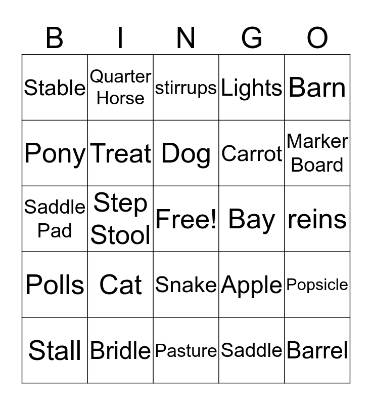 Horse BIngo Card
