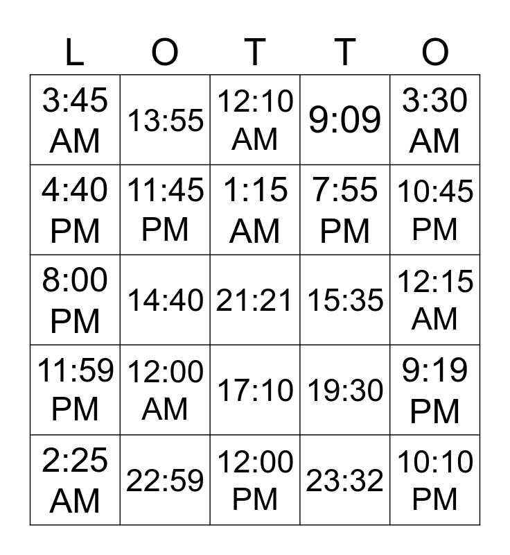 Telling Time In French Bingo Card