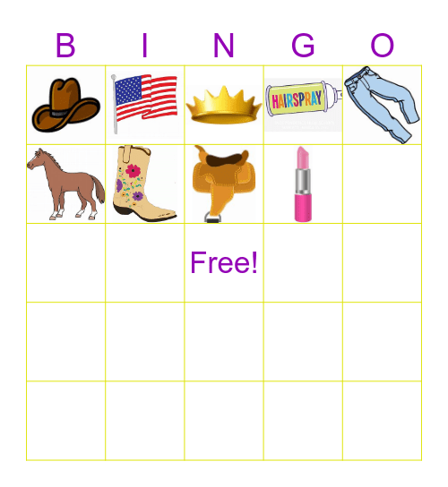 Rodeo Queen Bingo Card