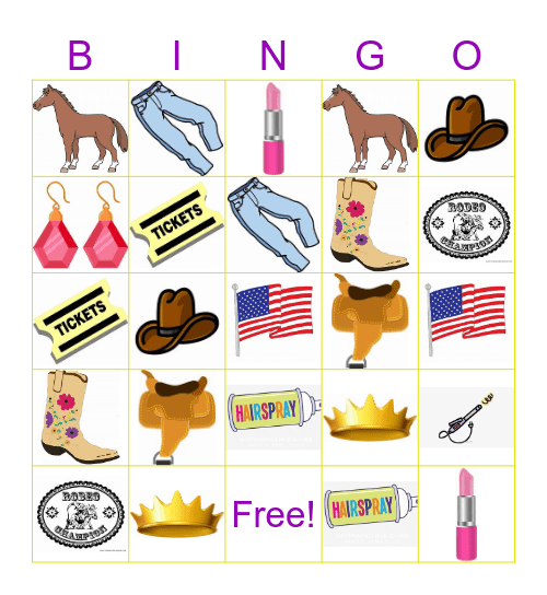Rodeo Queen Bingo Card