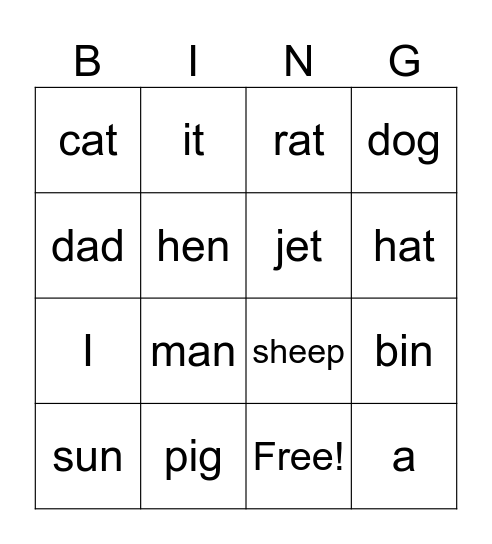 CVC Bingo Card
