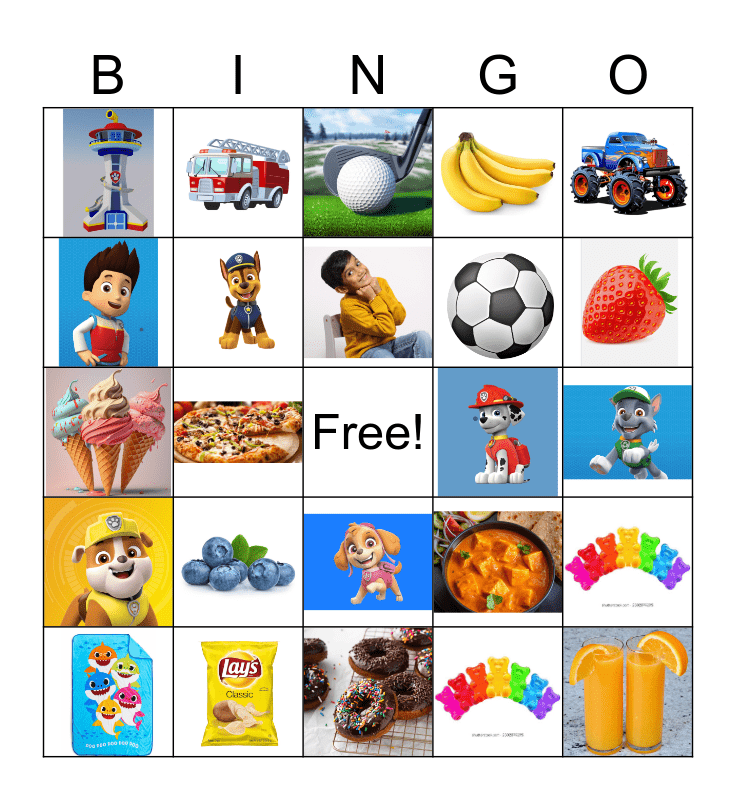 Viyaan’s 5th birthday Bingo Card