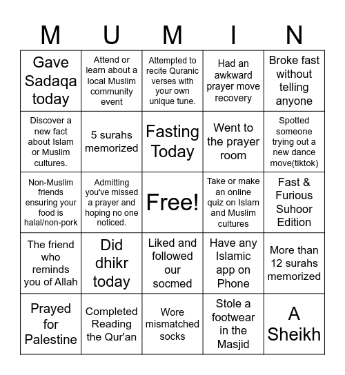 MU'MIN Bingo Card