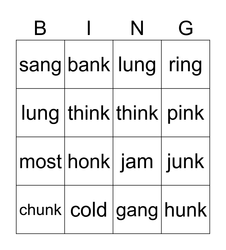 Fundations Glued Sounds Bingo Card