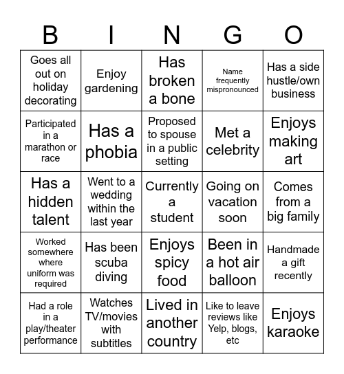 Card One Bingo Card