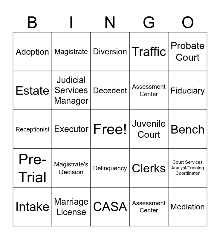Court Lingo Bingo Card