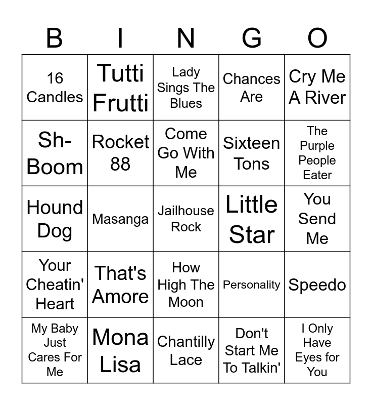 Five-0-Five Music Bingo - 50's 2 Bingo Card